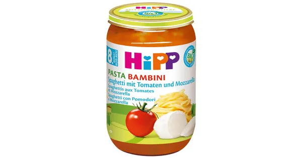Hipp Bio Brei Pasta Bambini Spaghetti, Tomaten & Mozzarella 8+ Monate ...